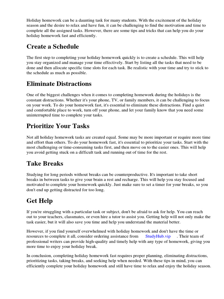 How To Do Holiday Homework Fast | PDF | Homework