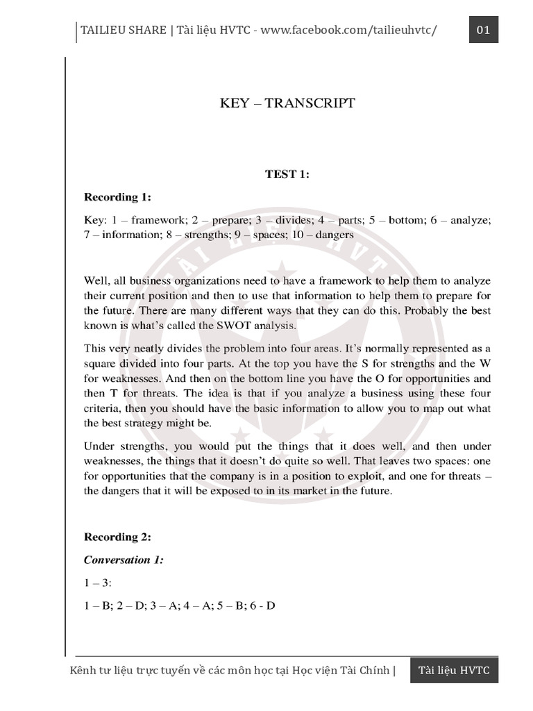 TAILIEU SHARE - Key and Transcript | PDF