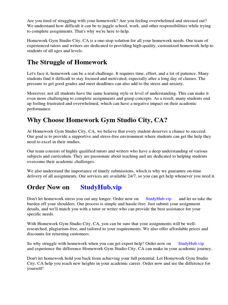 Homework Gym Studio City CA | PDF | Homework