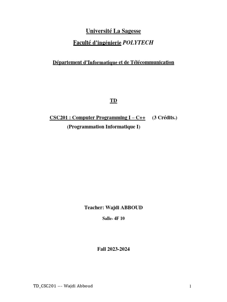TD CSC201 | PDF | Numbers | Computer Engineering