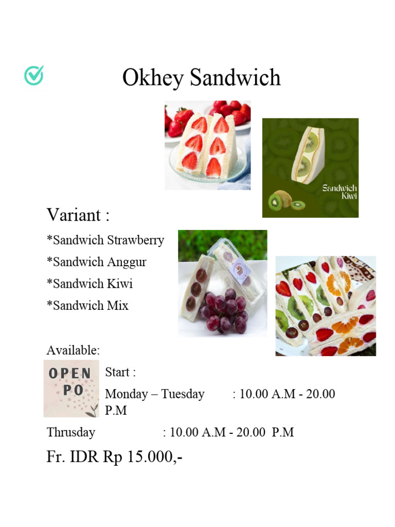 Okhey Sandwich Varieties & Hours | PDF