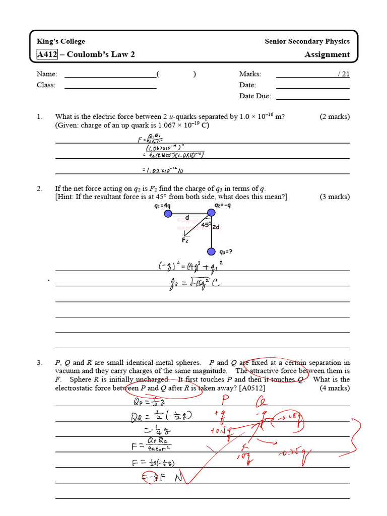 A412 Coulombs Law 2 3 | PDF | Physics | Applied And Interdisciplinary ...