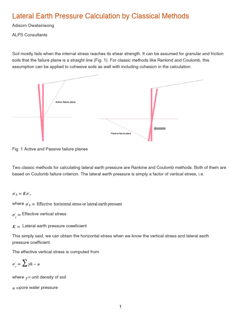 Lateral Earth Pressure Calculation by CL | PDF | Applied And ...