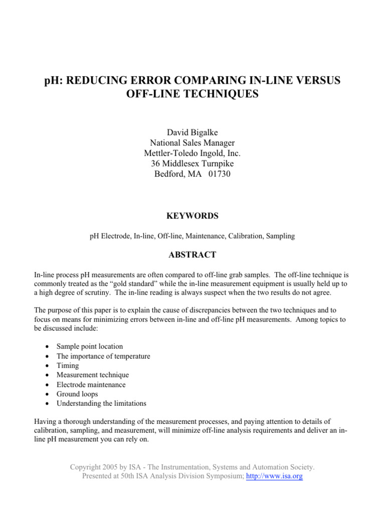 PH - REDUCING ERROR COMPARING IN-LINE VERSUS OFF-LINE TECHNIQUES | PDF ...