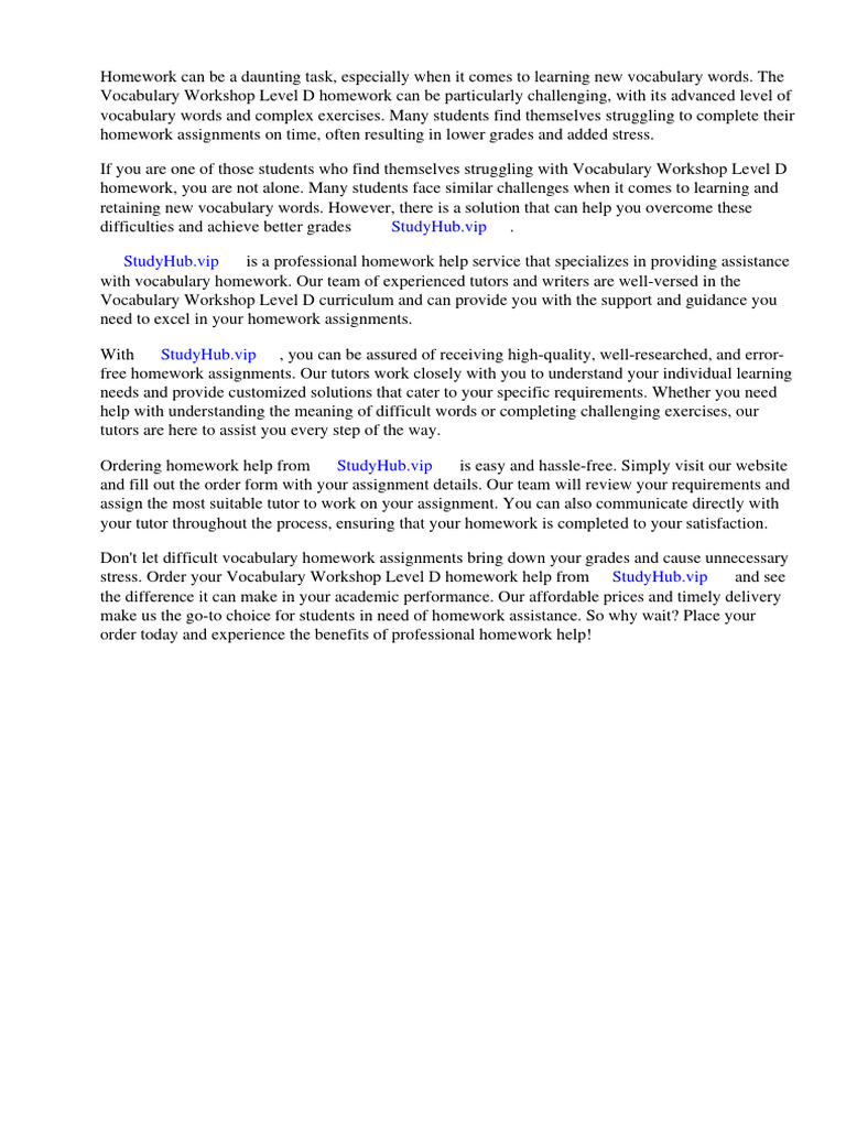 Homework Hawk Vocabulary Workshop Level D | PDF | Vocabulary | Homework