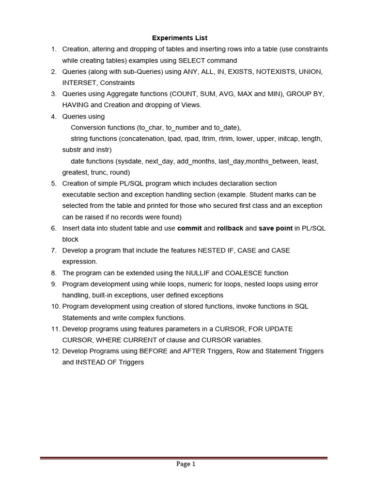 DBMS LABmanual | PDF | Parameter (Computer Programming) | Control Flow DBMS LABmanual | PDF | Parameter (Computer Programming) | Control Flow