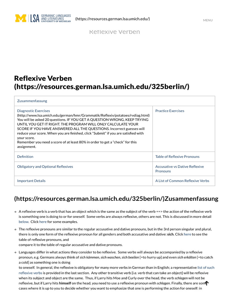 Understanding German Reflexive Verbs | PDF | Grammatical Number ...