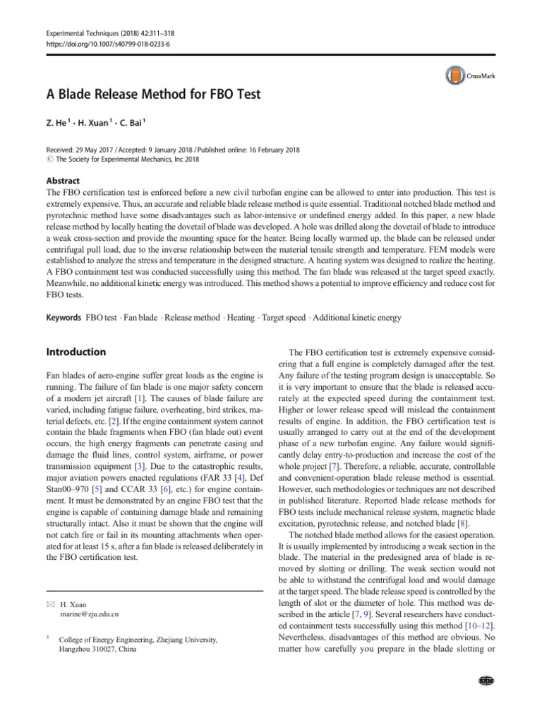 Innovative Blade Release for FBO Tests | PDF | Stress (Mechanics ...