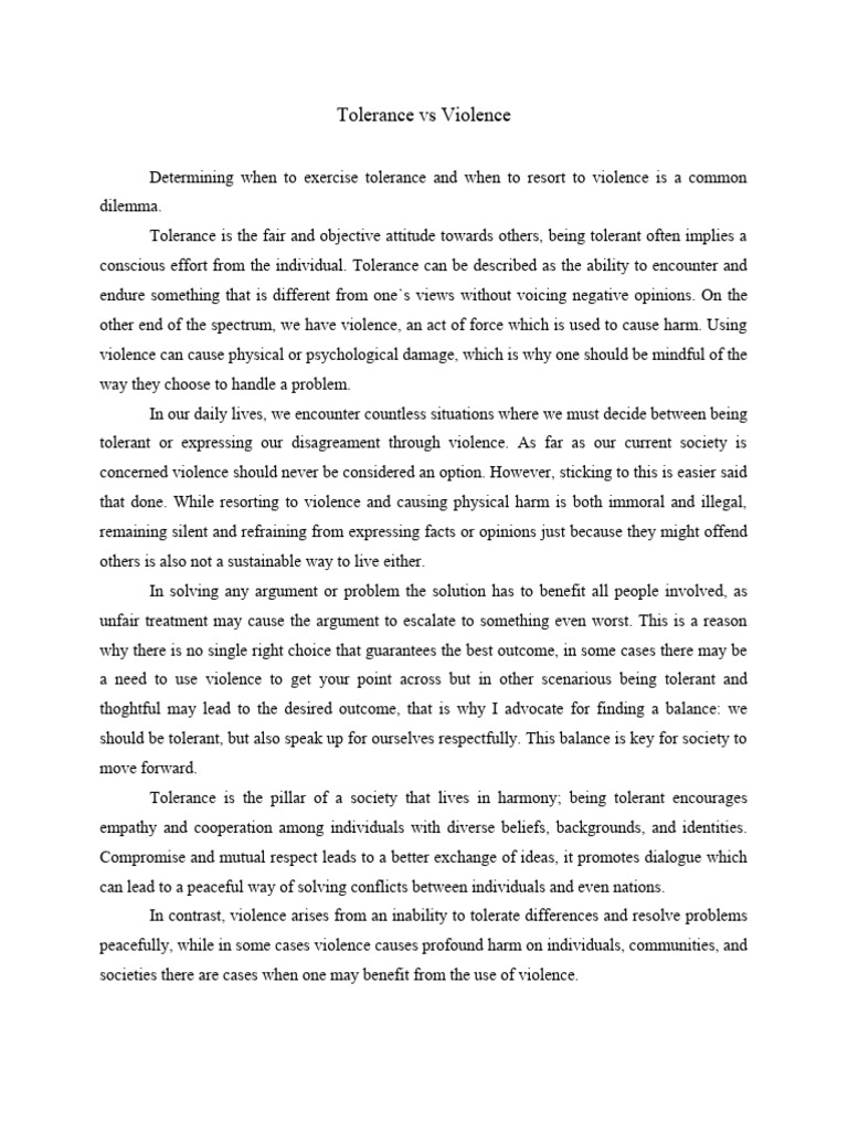 Tolerance Vs Violence - Essay | PDF | Violence | Toleration