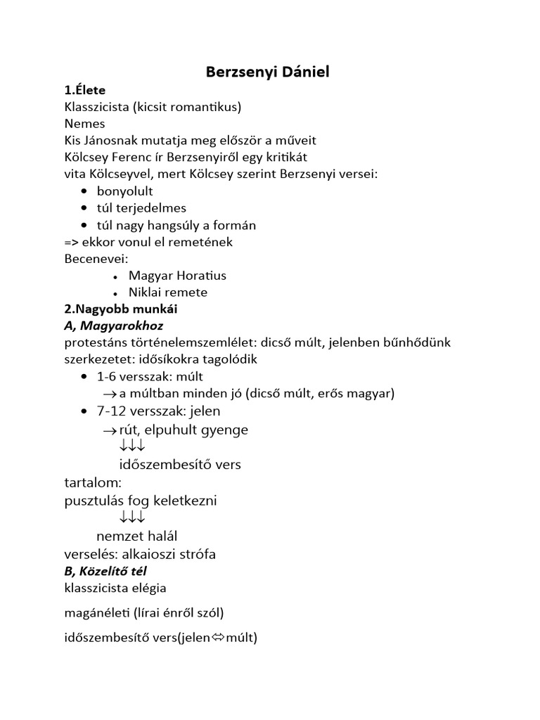 Berzsenyi Dániel Tétel | PDF