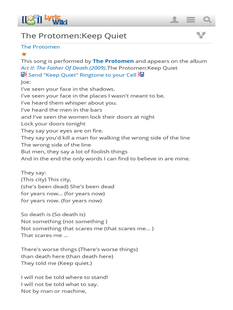 The_Protomen_Keep_Quiet | PDF