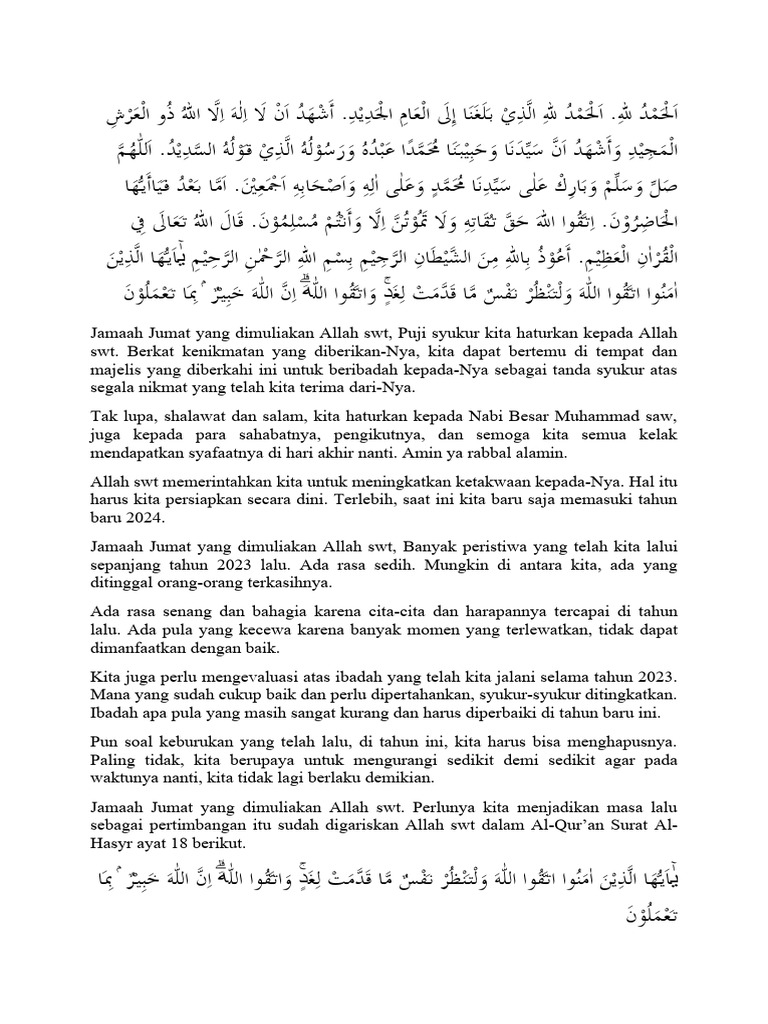 Khutbah Jumat: Muhasabah Tahun Baru 2024 | PDF