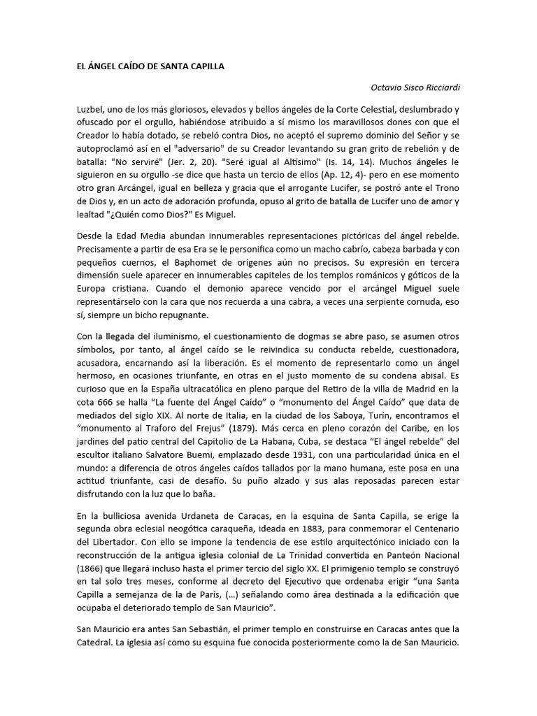 El Ángel Caído en Santa Capilla | PDF | Lucifer | Miguel (Arcángel)