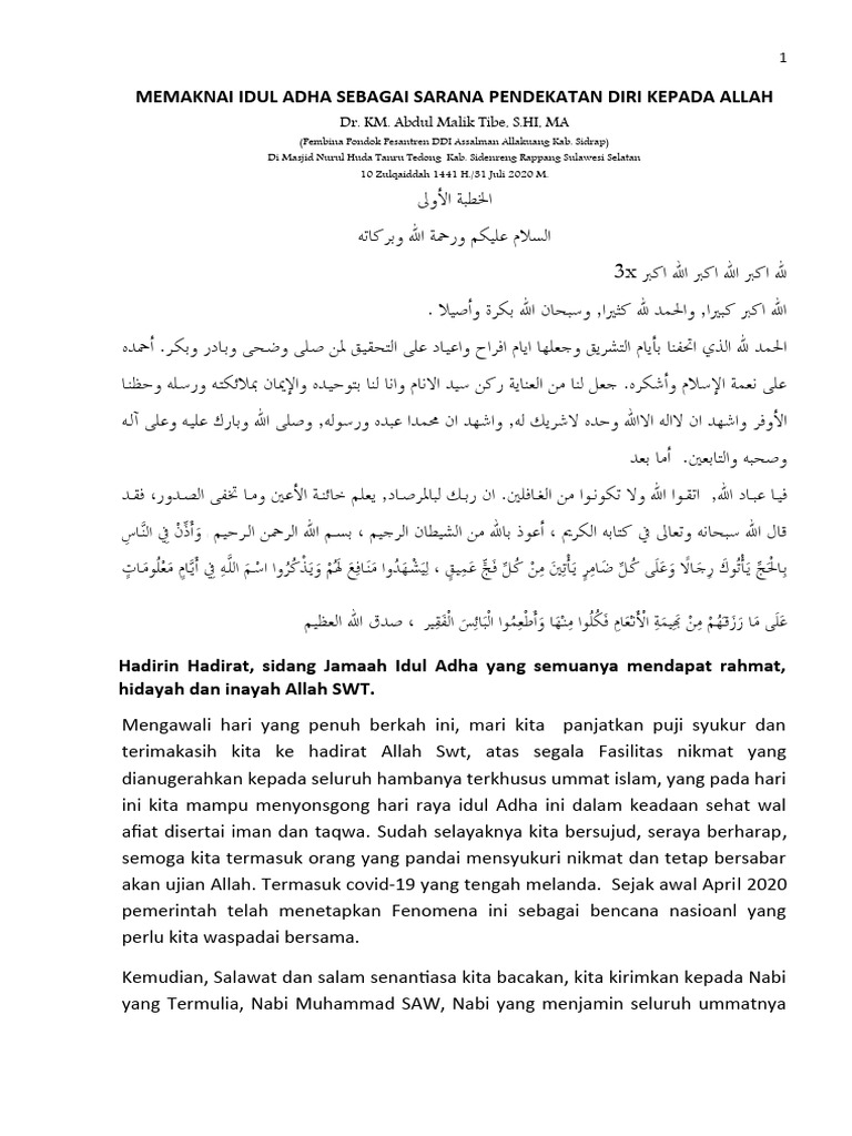 Khutbah Idul Adha Edit 2020 Pdf