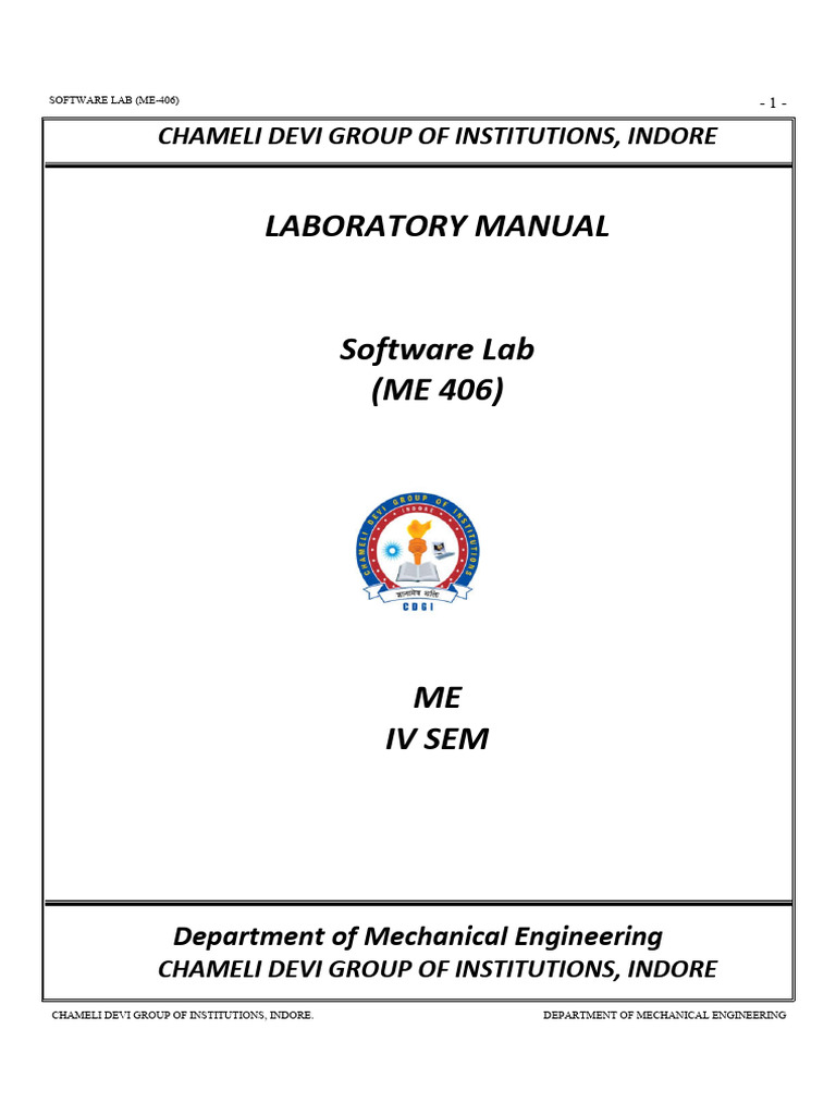 ME-406 Software LAB Manual - 1710572459 | PDF | Computer Aided Design | 3 D Computer Graphics