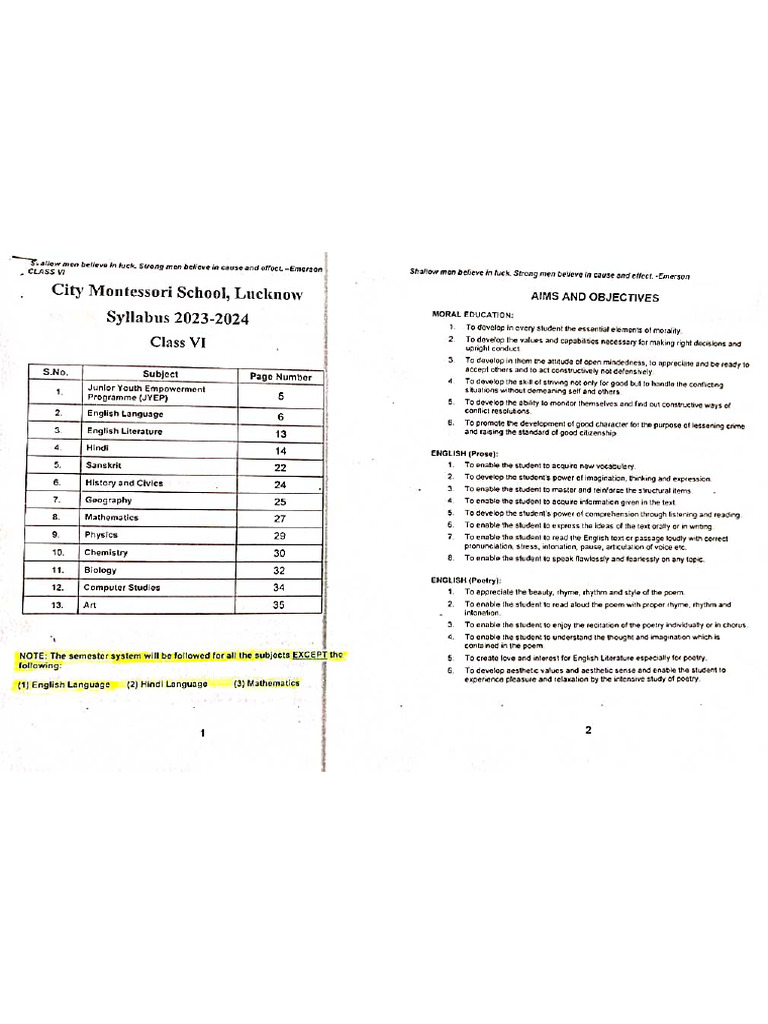 Class 6th - Syllabus | PDF