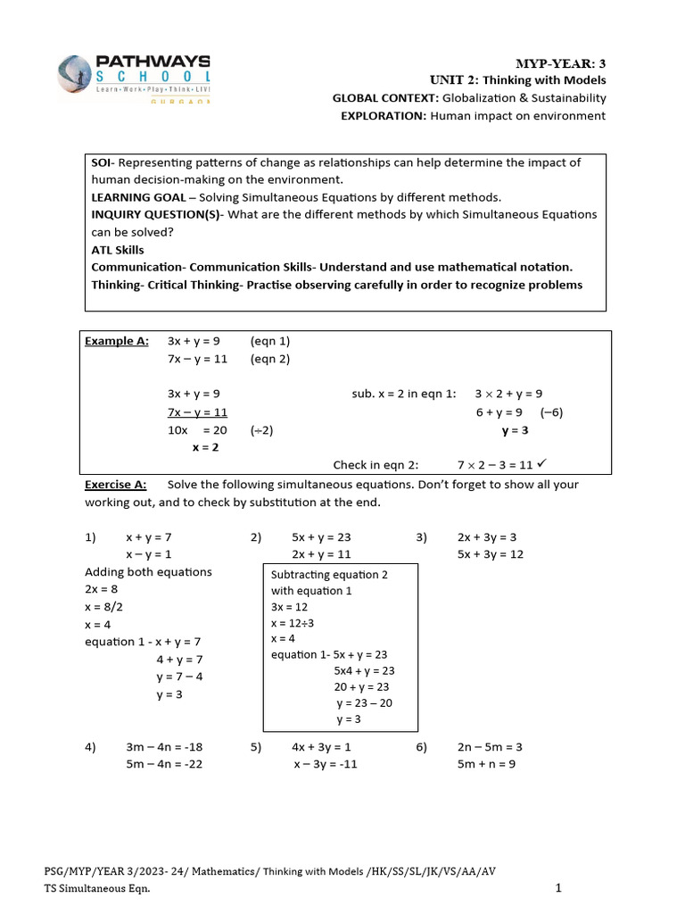 Tasksheet Simultaneous Equations | Download Free PDF | Equations ...