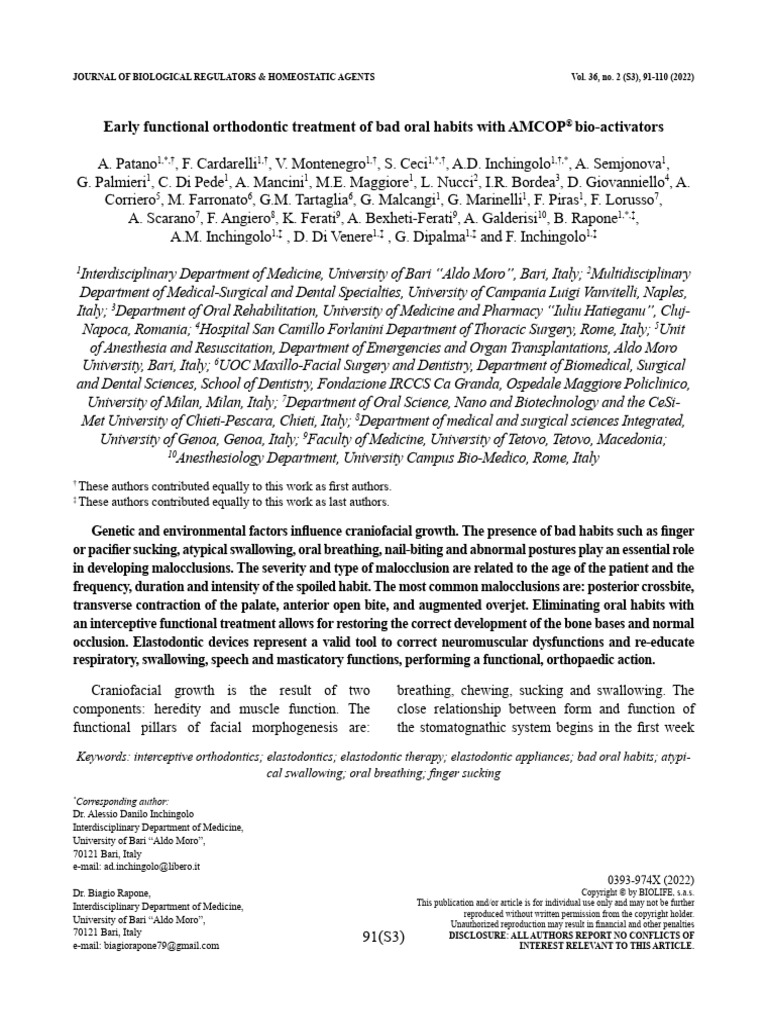 Early Functional Orthodontic Treatment of Bad Oral Habits With AMCOP Bio-Activators | PDF ...