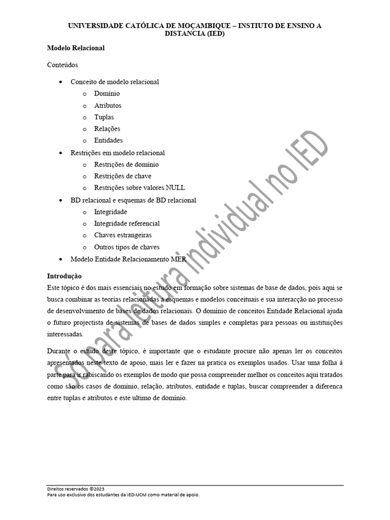 Conceitos do Modelo Relacional em BD | PDF | Modelo relacional | Base ...