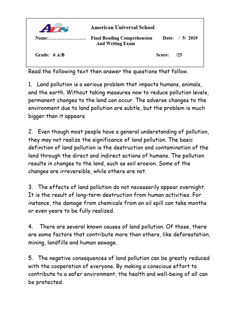 Grade 6 Land Pollution-1 | PDF | Pollution | Environmental Issues