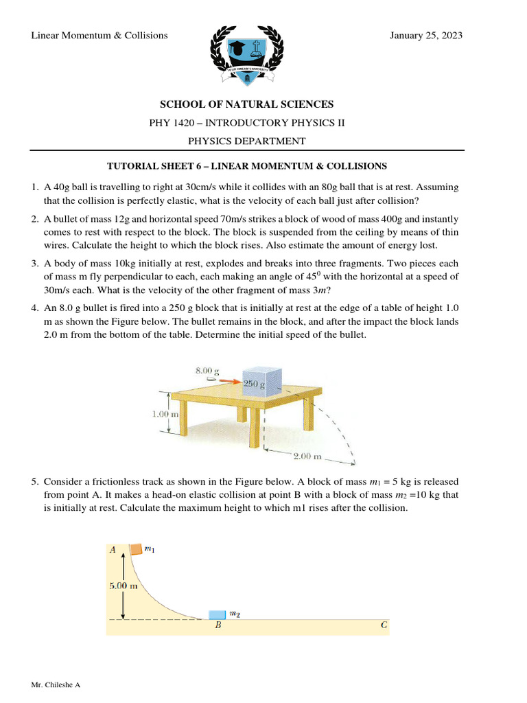 Tutorial Sheet 6 - Linear Momentum & Collision. | PDF | Home & Garden ...