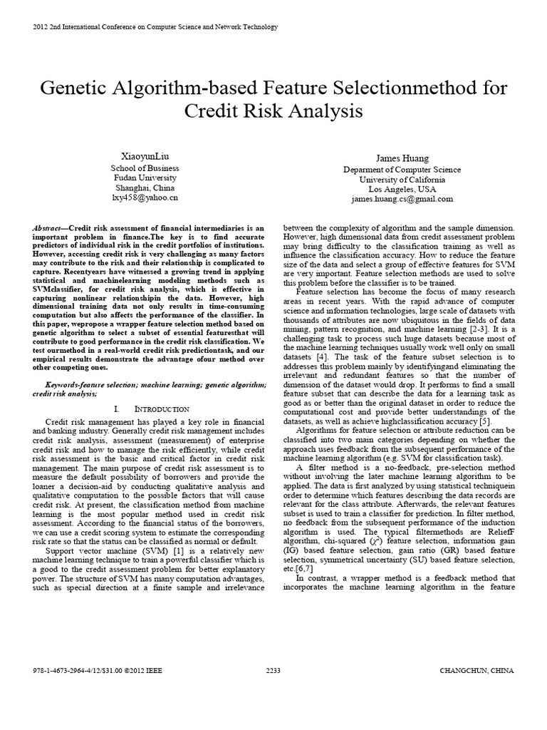 Genetic Algorithm Based Feature Selection Method For Credit Risk Analysis Pdf Support Vector