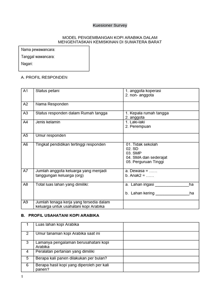 kuesioner kopi Solok Rajo | PDF