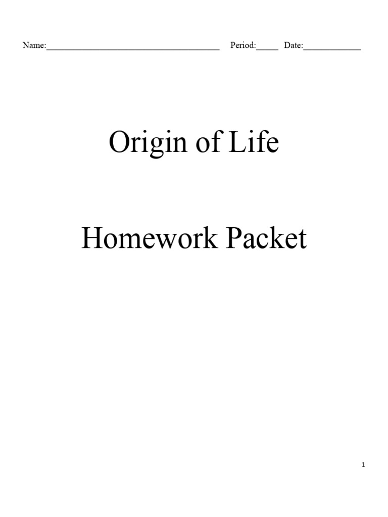 Origin of Life Homework Packet | PDF | Abiogenesis | Cell (Biology)