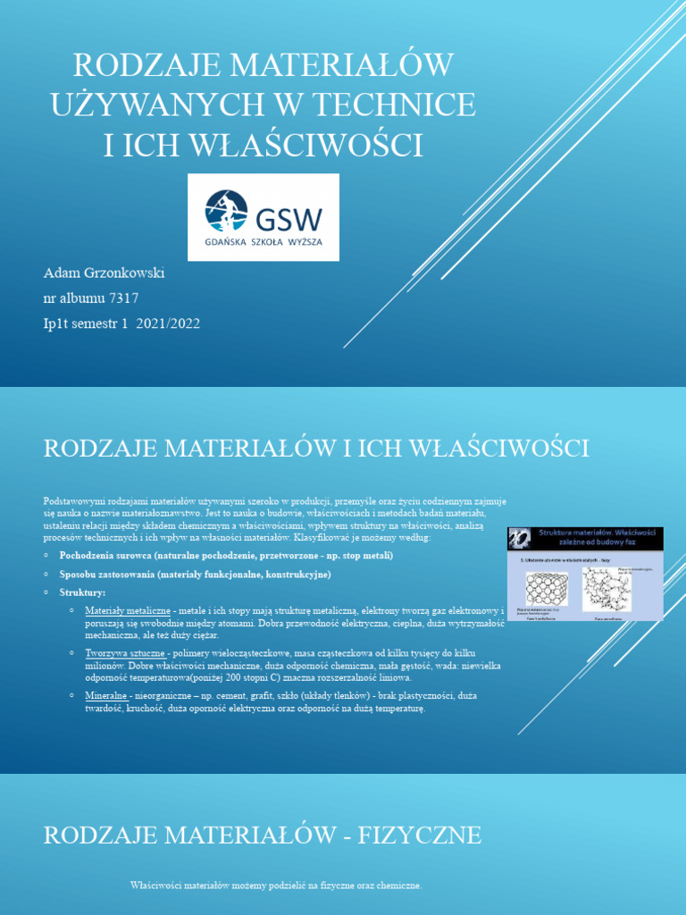 Rodzaje Materiałów Używanych W Technice I Ich Właściwości Adam ...