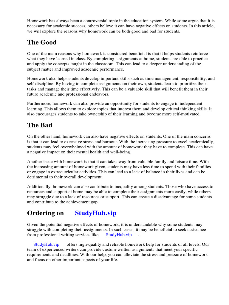 Homework: Pros and Cons for Students | PDF | Homework | Teachers