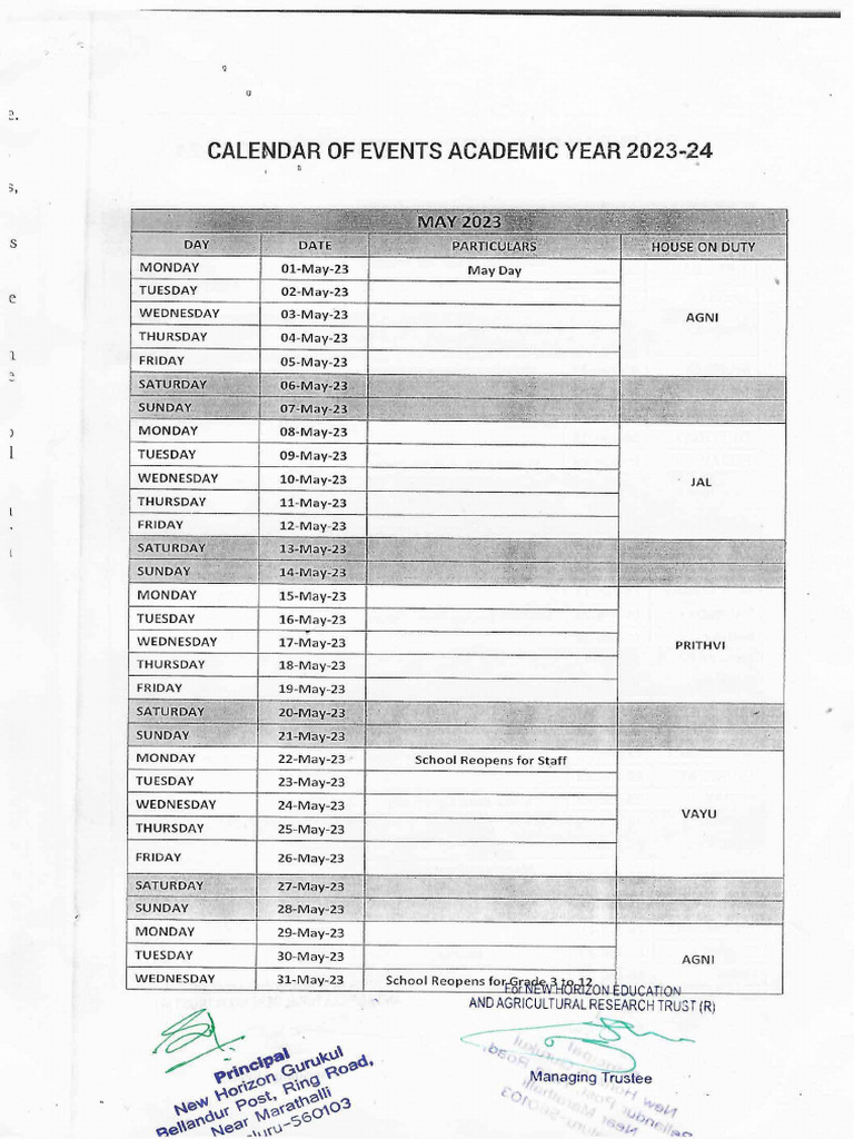 Calendar of Events Academic Year 2023 2024 | PDF