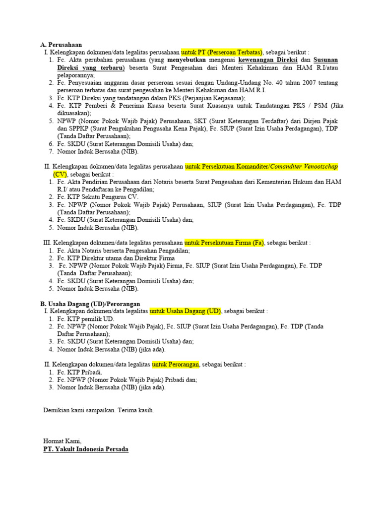 Kelengkapan Legalitas Sebuah Perusahaan (YIP) Rev. 2 | PDF | Pengelolaan Keuangan & Uang
