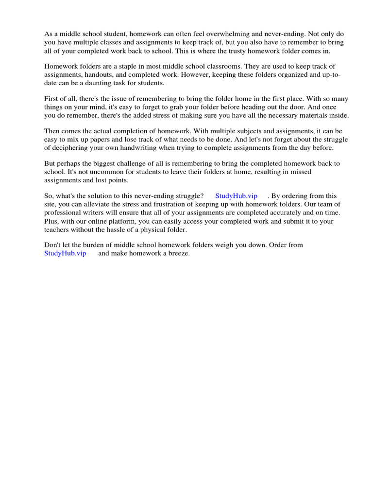 Middle School Homework Folders | PDF | Homework | Classroom