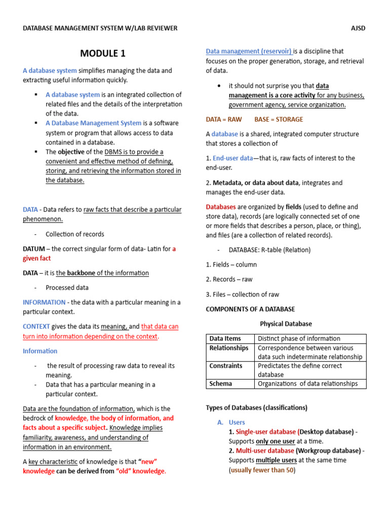 DBMS Module1-5 | Download Free PDF | Databases | Data Model