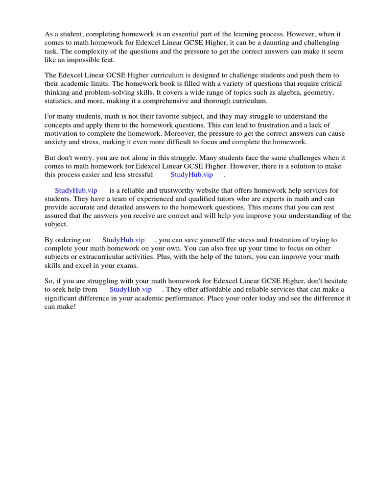 Maths For Edexcel Linear Gcse Higher Homework Book Answers | PDF ...
