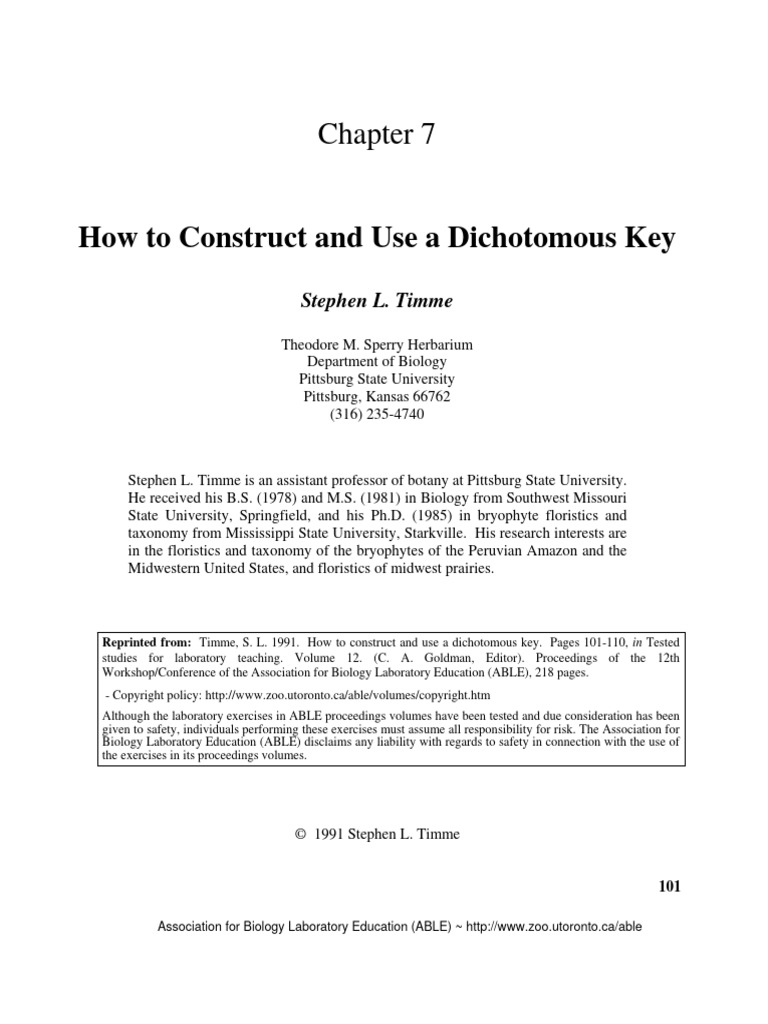 Timme 1991 How To Construct A Dichotomous Key | PDF | Leaf | Flowers