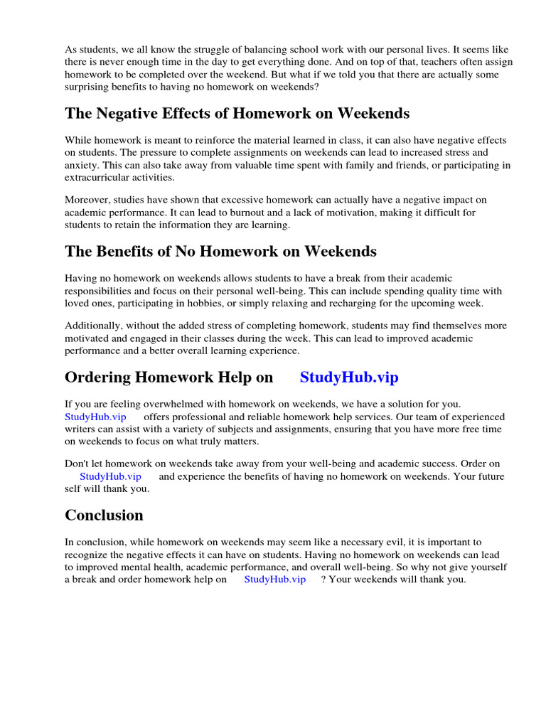 Facts About No Homework On Weekends | PDF | Homework | Teachers