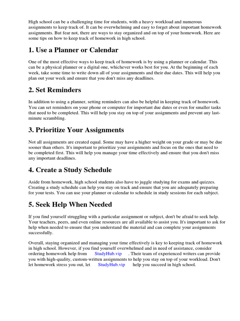 How To Keep Track of Homework in High School | PDF | Homework | I Work