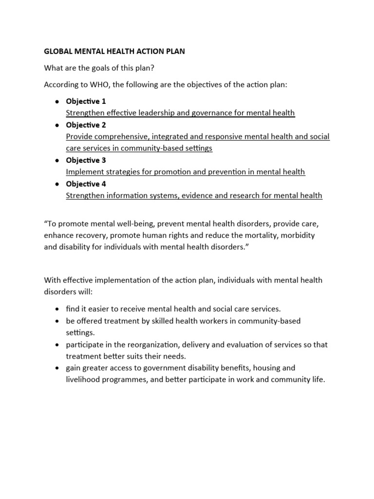 Global Mental Health Action Plan Overview | PDF | Mental Health | Social Work