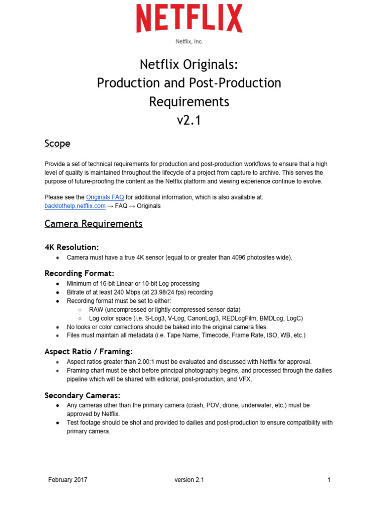 Netflix Originals: Production and Post-Production Requirements v2.1 | PDF | Computing | Display ...