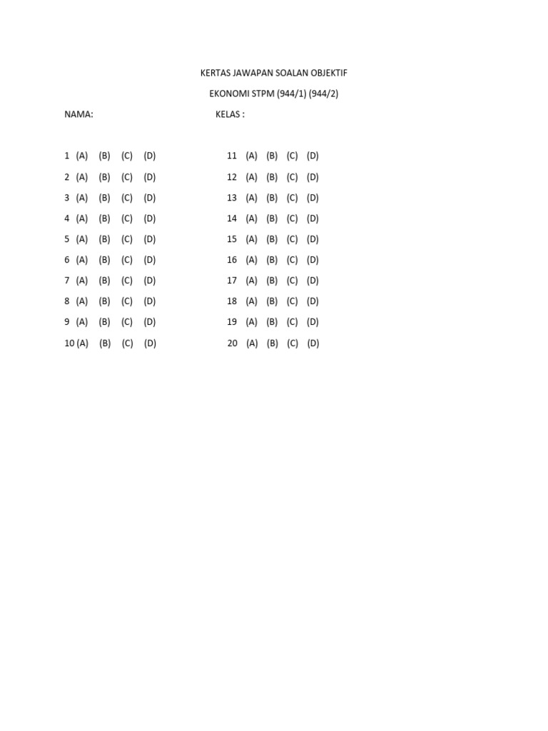 Kertas Omr Jawapan Soalan Objektif | PDF | Technology & Engineering