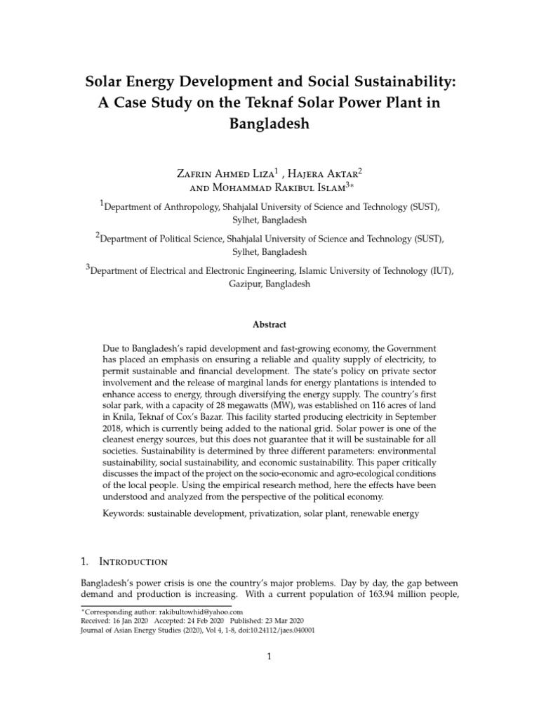 Teknaf Solar Power Plant Impact Analysis | PDF | Power Station ...