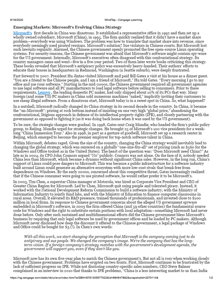Microsoft’s China Strategy Evolution | PDF | Microsoft | Baidu
