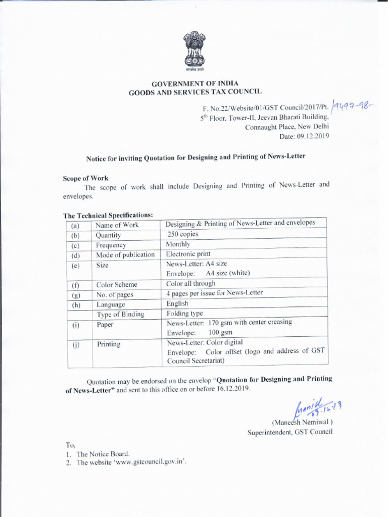 Notice for Qotation for Printing and Designing | PDF