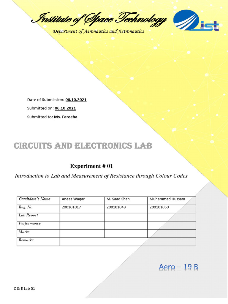 Lab 01 Ist Circuit And Electronics Pdf Resistor Electrical Network 