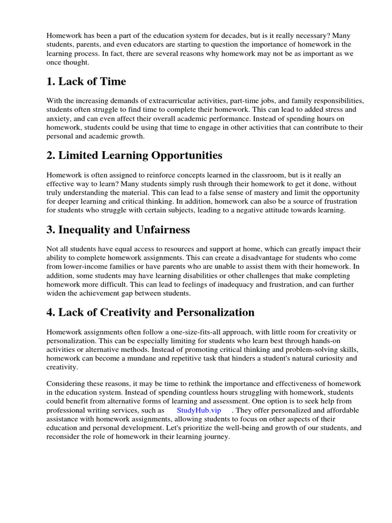 Reasons Why Homework Isnt Important | PDF | Homework | Teachers Reasons Why Homework Isnt Important | PDF | Homework | Teachers