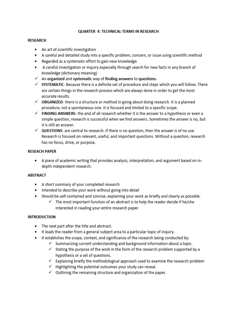 Q4 - Lesson 1 Technical Terms in Research | PDF | Survey Methodology | Experiment