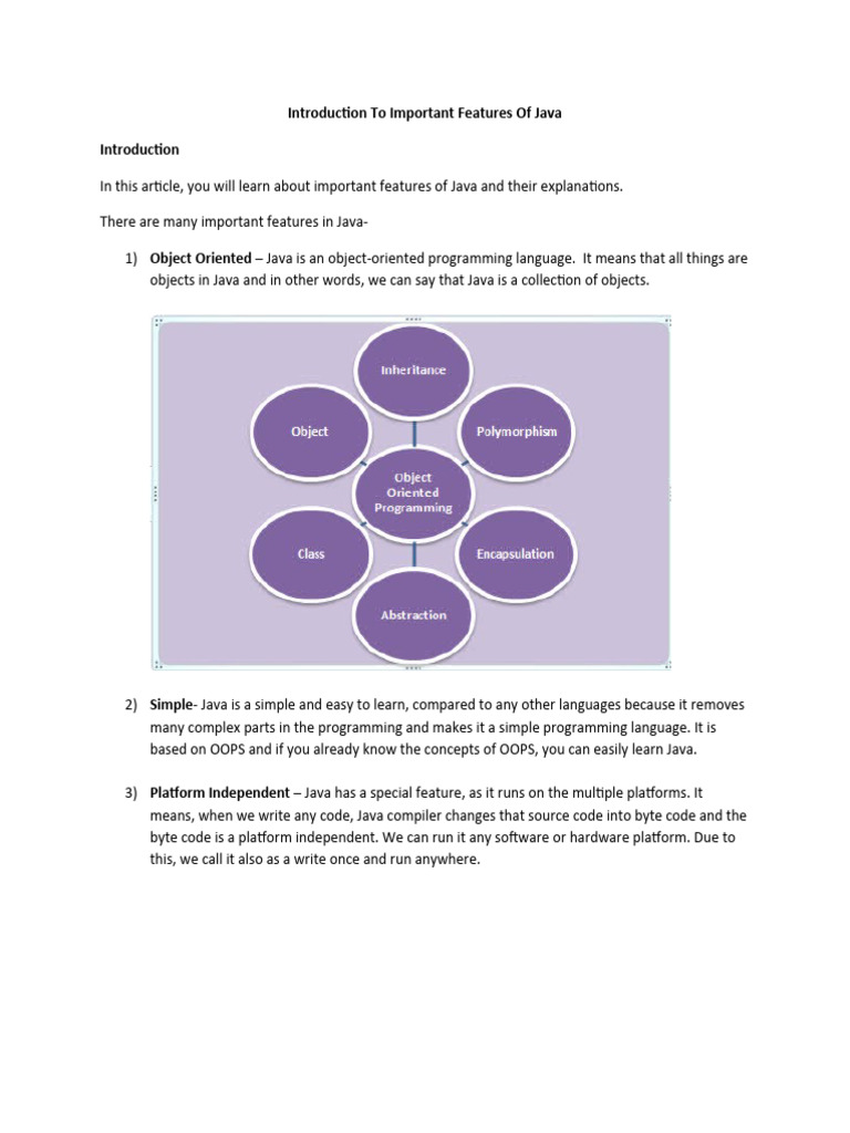 1.3 Introduction To Important Features of Java | PDF | Java (Programming Language) | Object ...