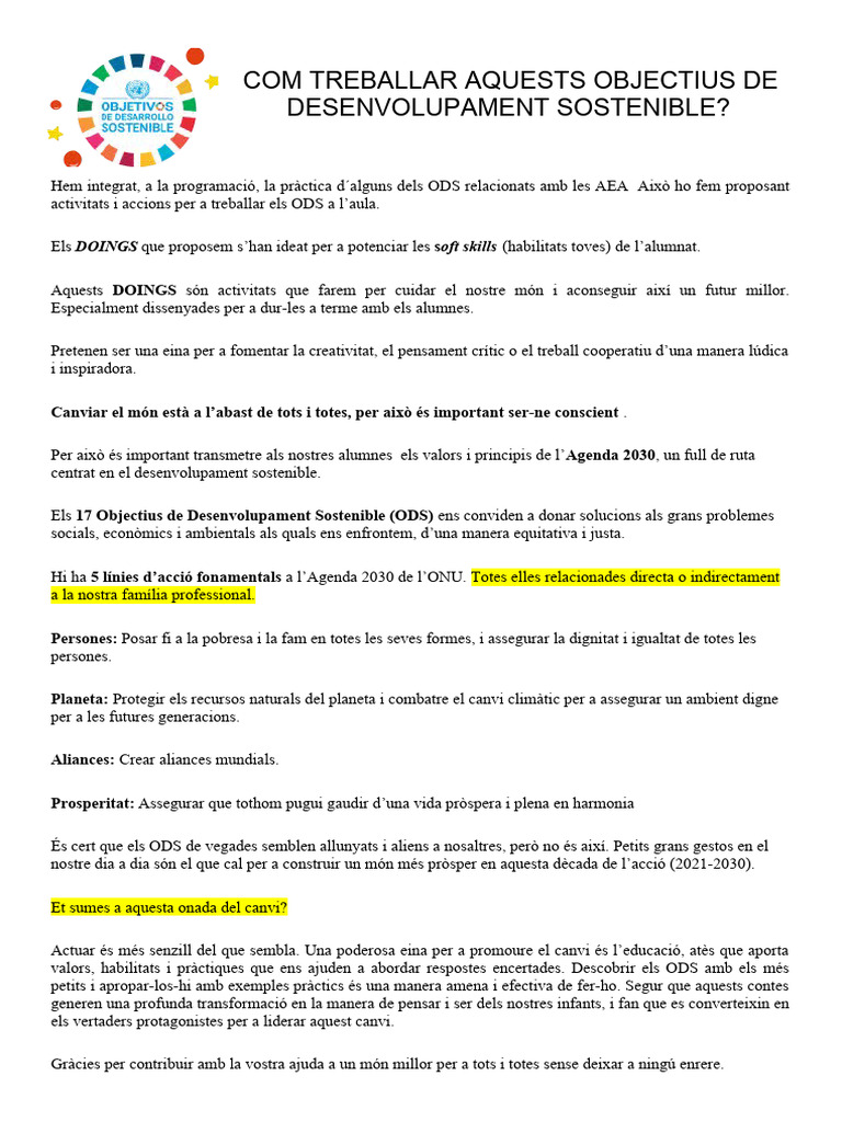 COM TREBALLAR AQUESTS OBJECTIUS DE DESENVOLUPAMENT SOSTENIBLE - Còpia | PDF