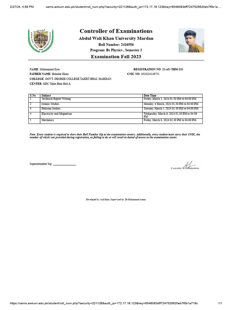 Controller of Examinations: Examination Fall 2023 | PDF